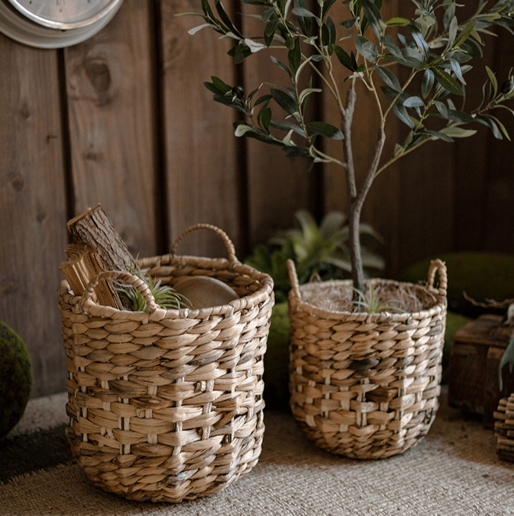 Natural Straw Round Basket with Handles – RusticReach