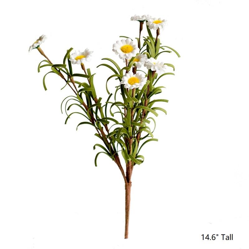 Faux Silk Artificial Flower Eco PE Small Daisy Stem Set in White 15" T ...