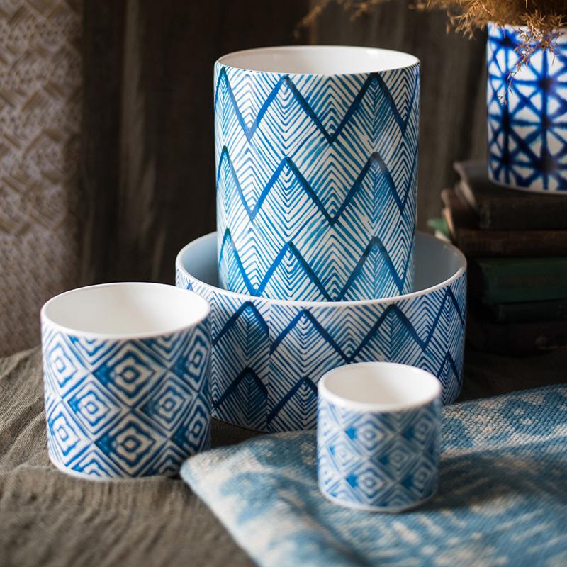 Blue Print Ceramic Vase Planter in Various Patterns – RusticReach