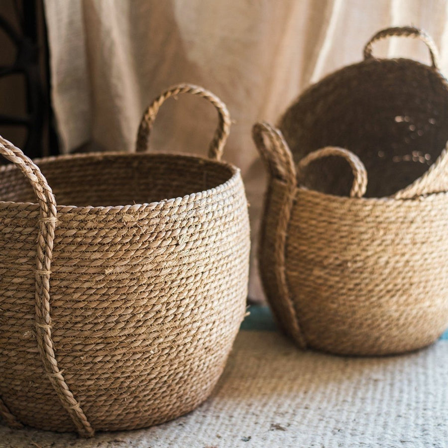 Khaki Brown Solid Color Straw Basket With Handles – RusticReach