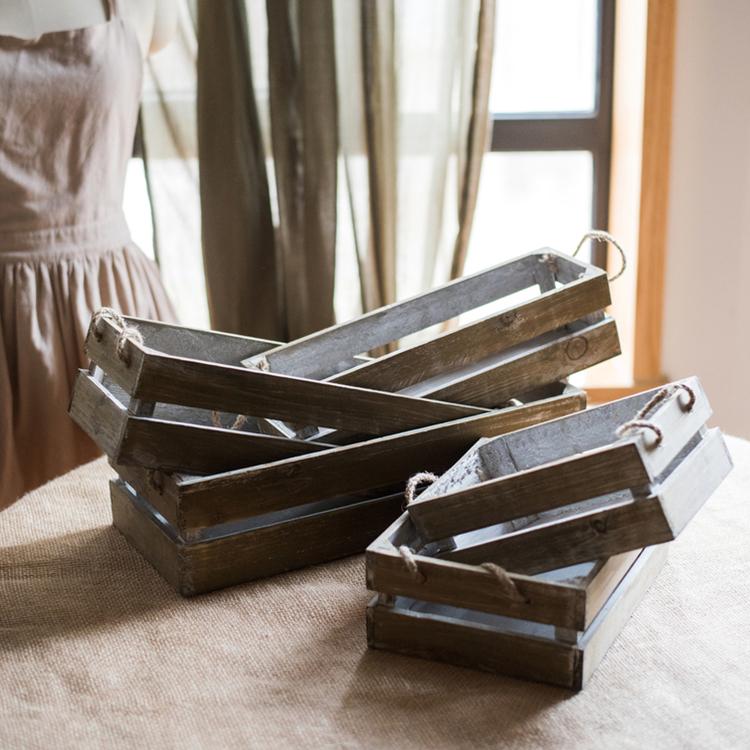 Solid Wood Crate Flat Long Crate With Rope Handles – RusticReach